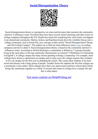 Social Disorganization Theory Essay | PDF