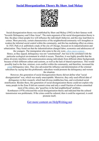 Social Disorganization Theory Essay | PDF