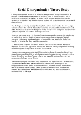 Social Disorganization Theory Essay | PDF