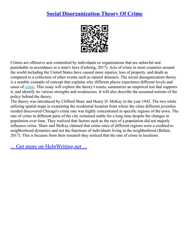 Social Disorganization Theory Of Crime | PDF