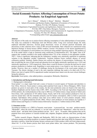 Social economic factors affecting consumption of sweet potato products ...