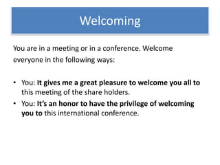 Social english greeting, introducing and welcoming | PPTX