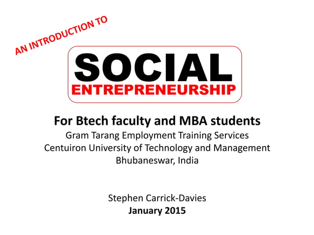 An introduction to Social Entrepreneurship workshop presented by ...