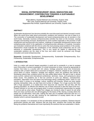 Social entrepreneurship ideas, innovation and enhancement contribution ...