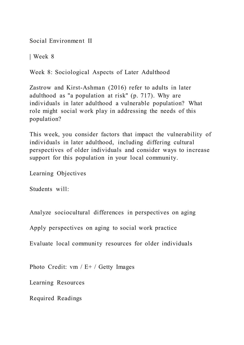 Social Environment II Week 8Week 8 Sociological Aspects of | PDF