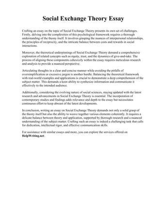 Social Exchange Theory Essay. Chaminade University of Honolulu | PDF