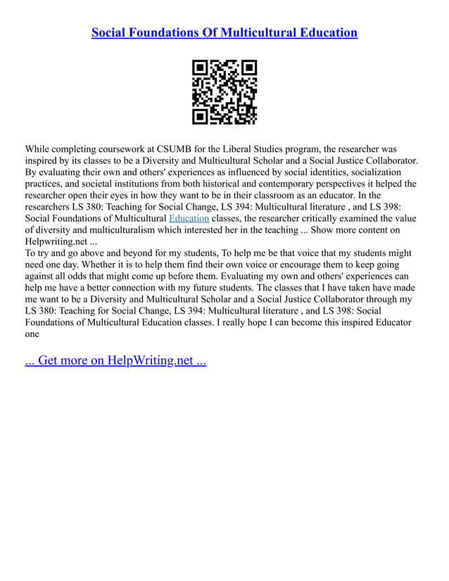 Social Foundations Of Multicultural Education | PDF