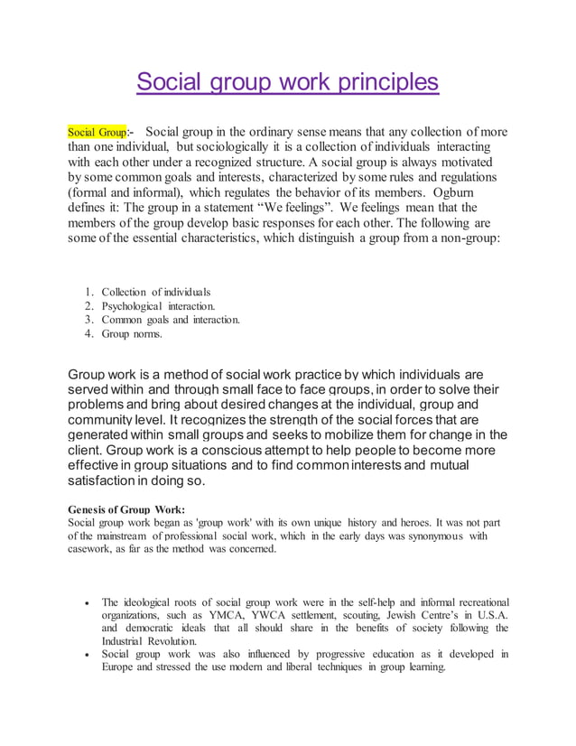Social group work principles | DOCX
