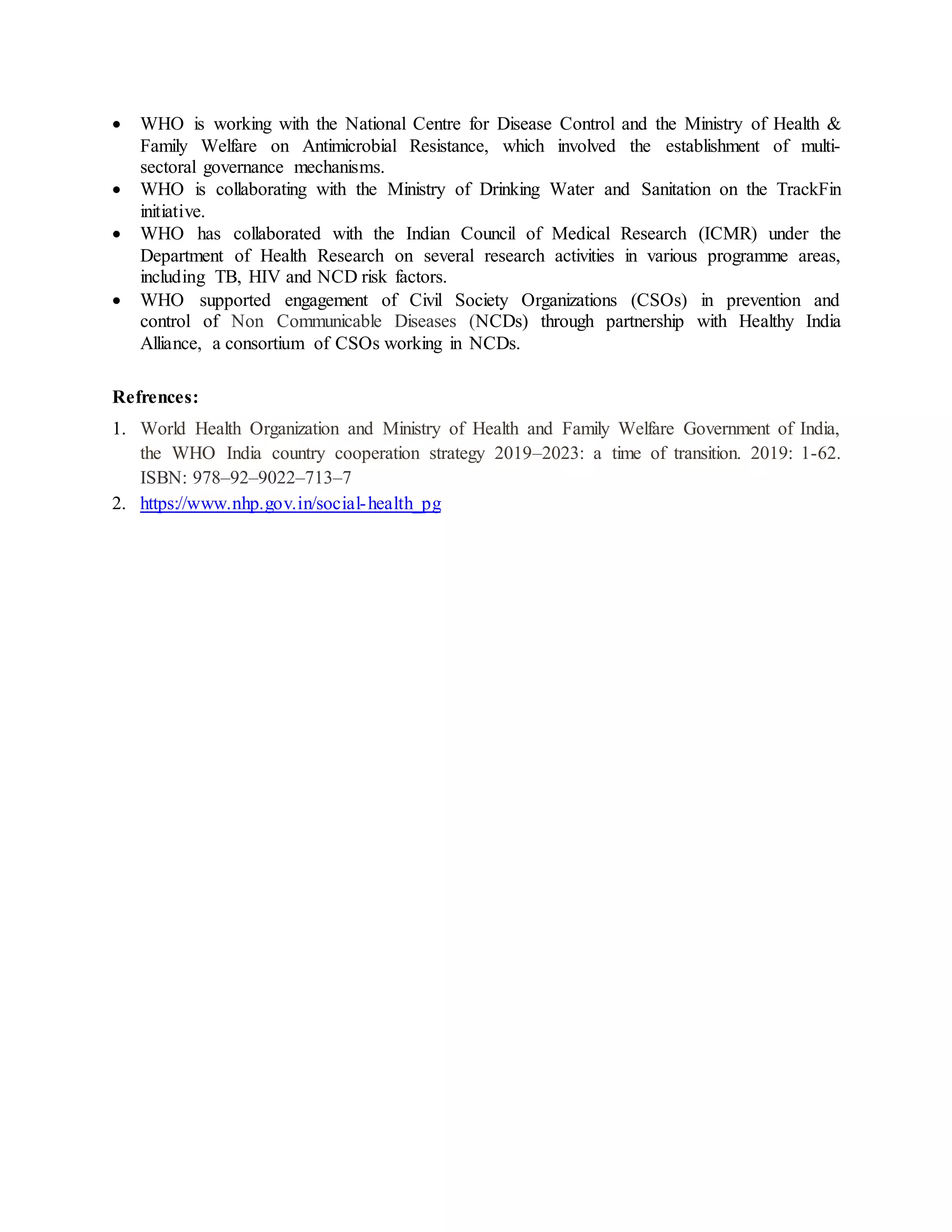 Social health program; role of world health organization in Indian ...