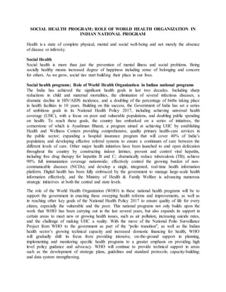 Social health program; role of world health organization in Indian ...