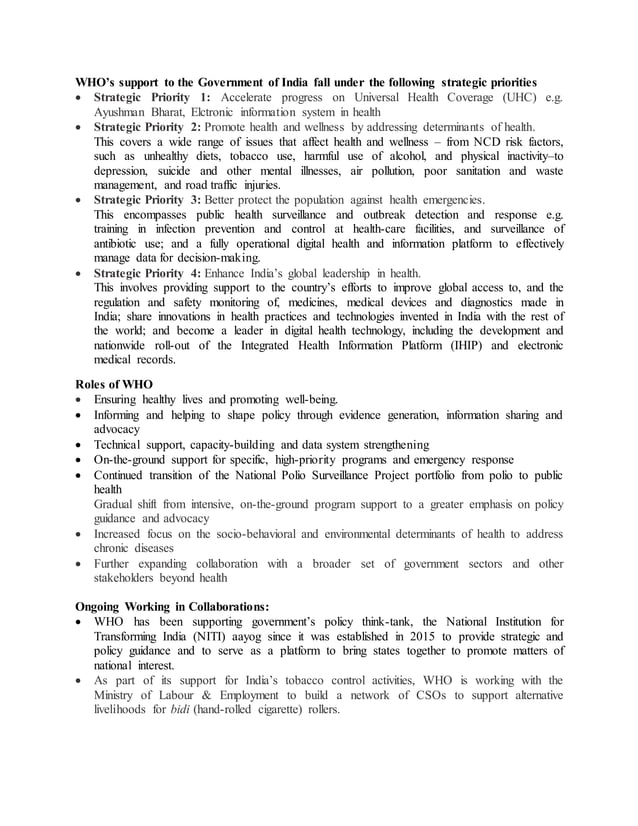 Social health program; role of world health organization in Indian ...