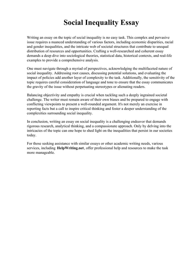Social Inequality Essay. Southeast Arkansas College | PDF