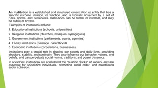 Social Institution Notes in detailed for students | PPTX | Professional ...