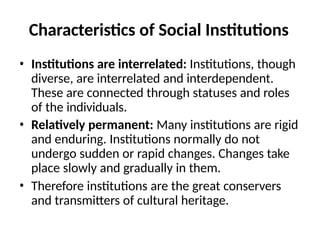SOCIAL INSTITUTIONS sociology 2 notes ba llb3 sem | PPTX