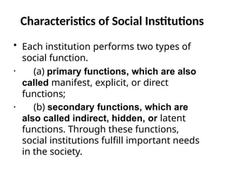 SOCIAL INSTITUTIONS sociology 2 notes ba llb3 sem | PPTX