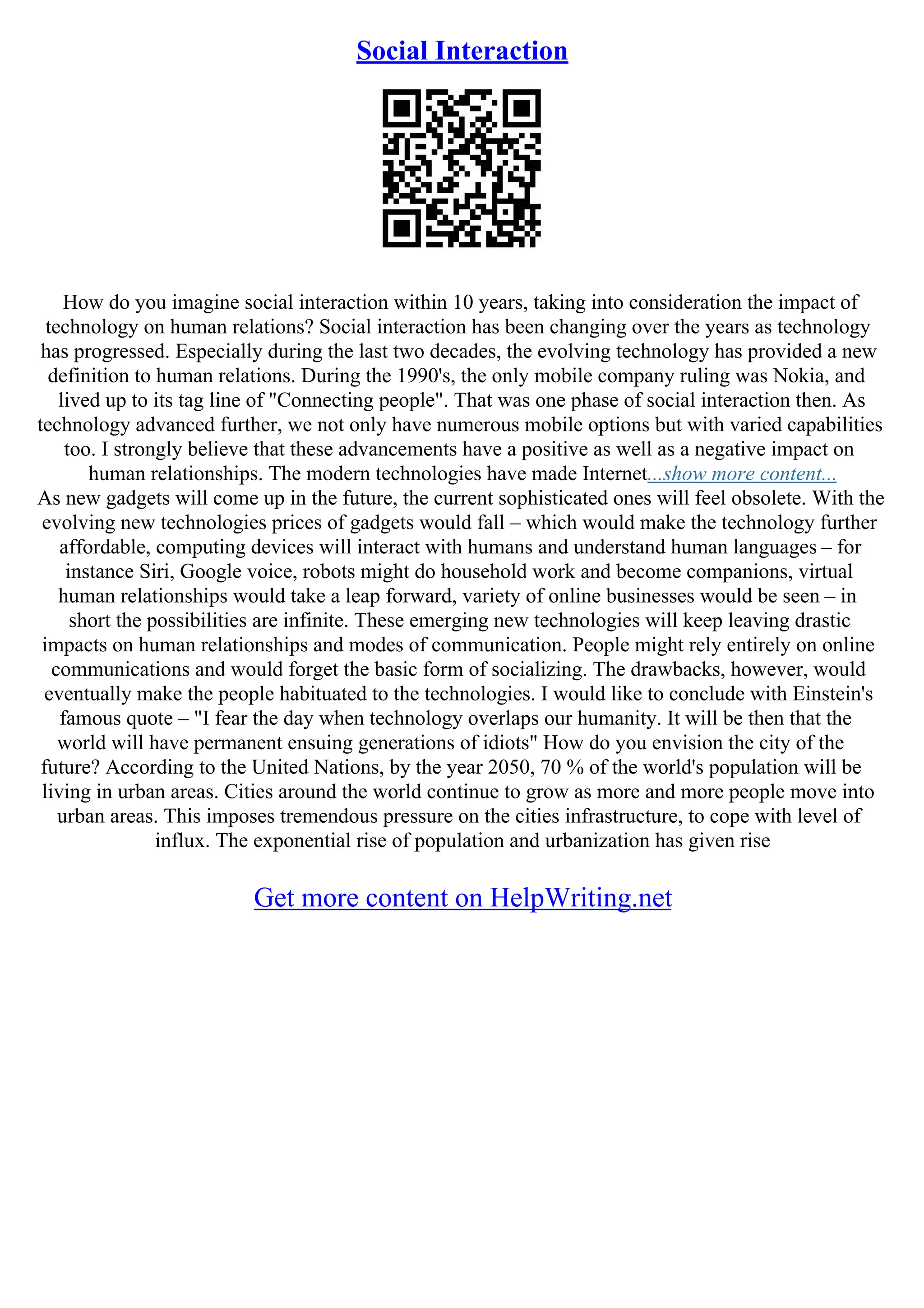 Social Interaction Essay | PDF