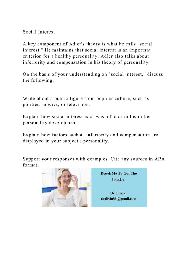 Social InterestA key component of Adlers theory is what he call.docx