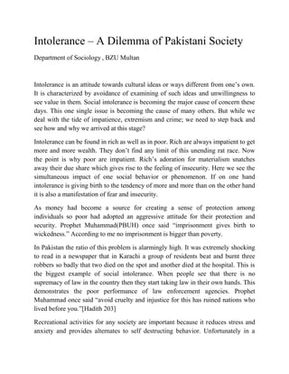 Social intolerance | DOCX | Crime & Harmful Acts to Individuals ...