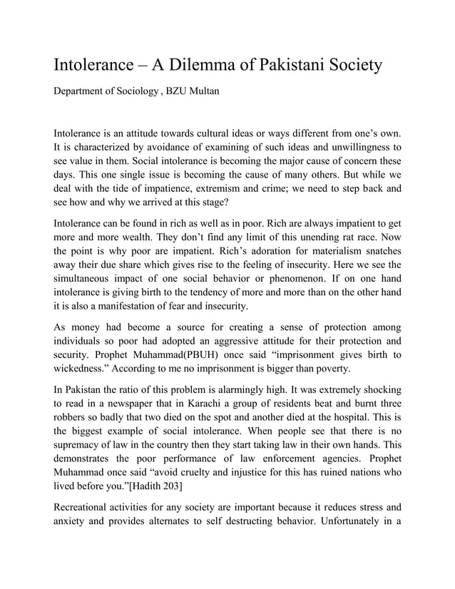 Social intolerance | DOCX | Crime & Harmful Acts to Individuals ...