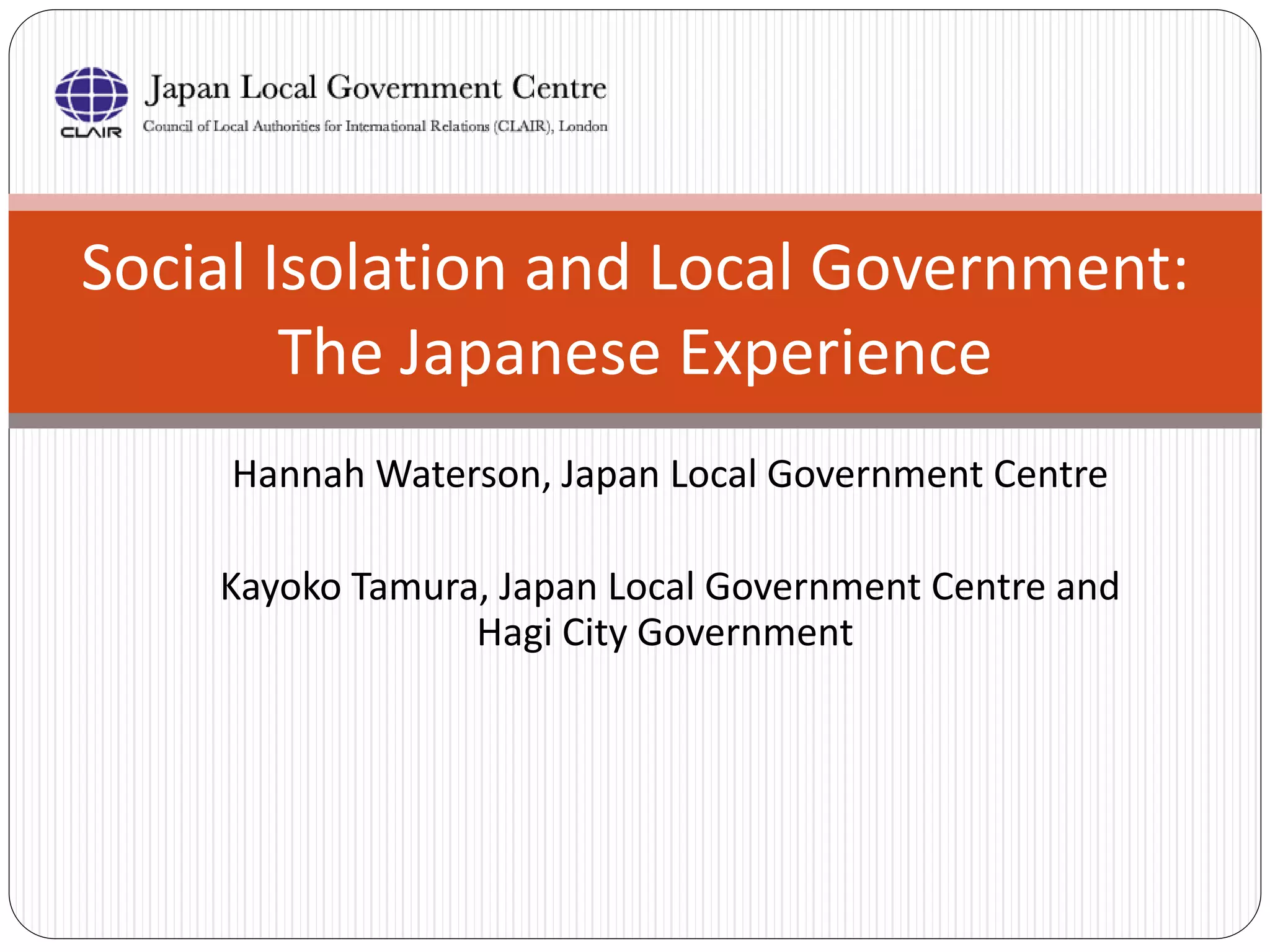 Social isolation and local government in japan | PDF