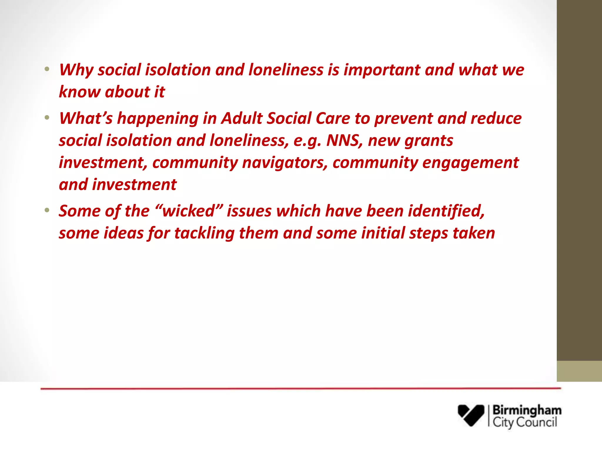 Social isolation and loneliness Presentation | PPTX