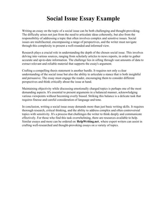 Social Issue Essay Example. Seminole State College of Florida | PDF