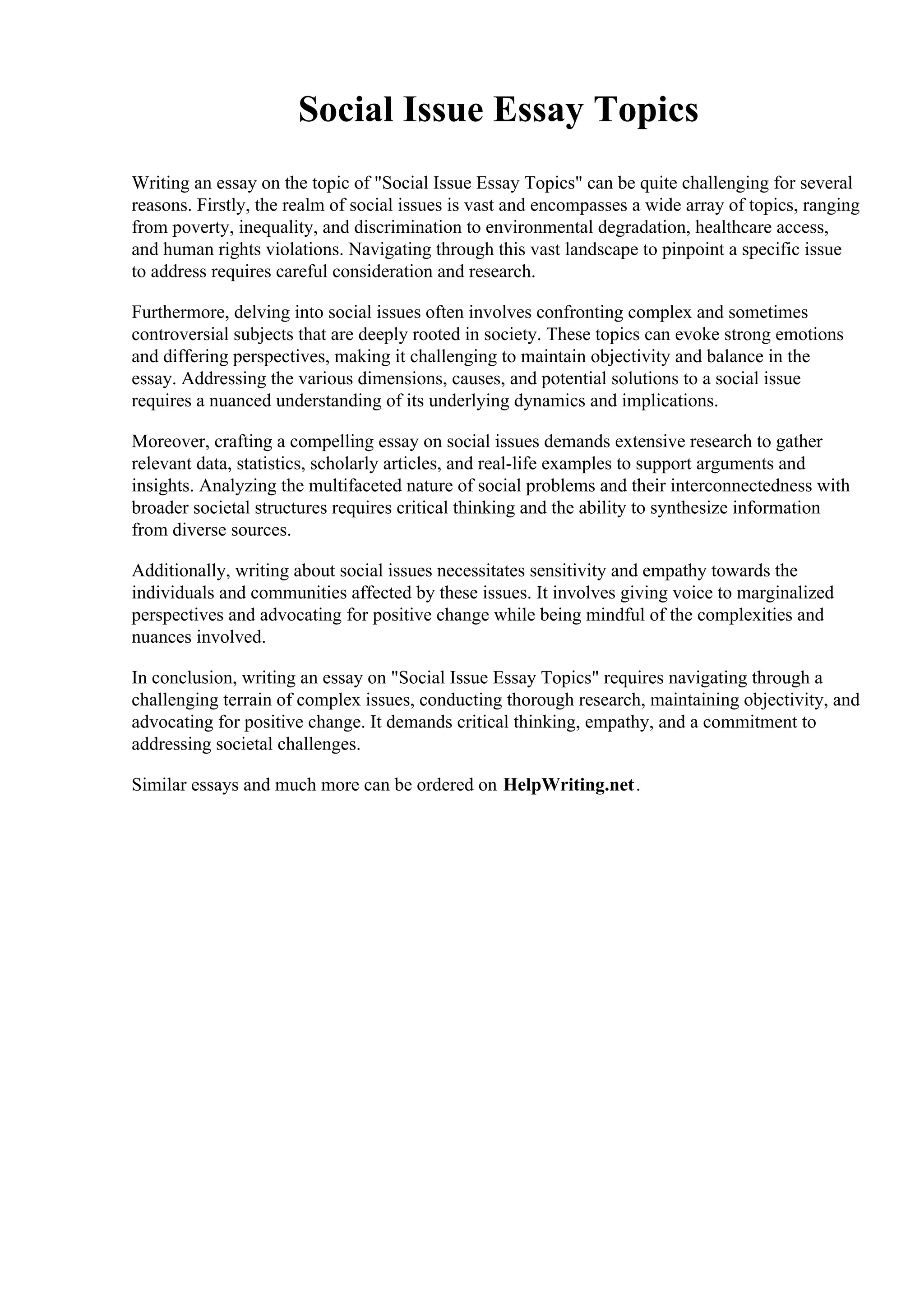 Social Issue Essay Topics | PDF