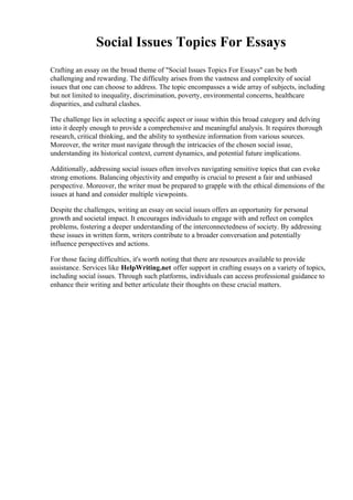 Social Issues Topics For Essays. International Technological University ...
