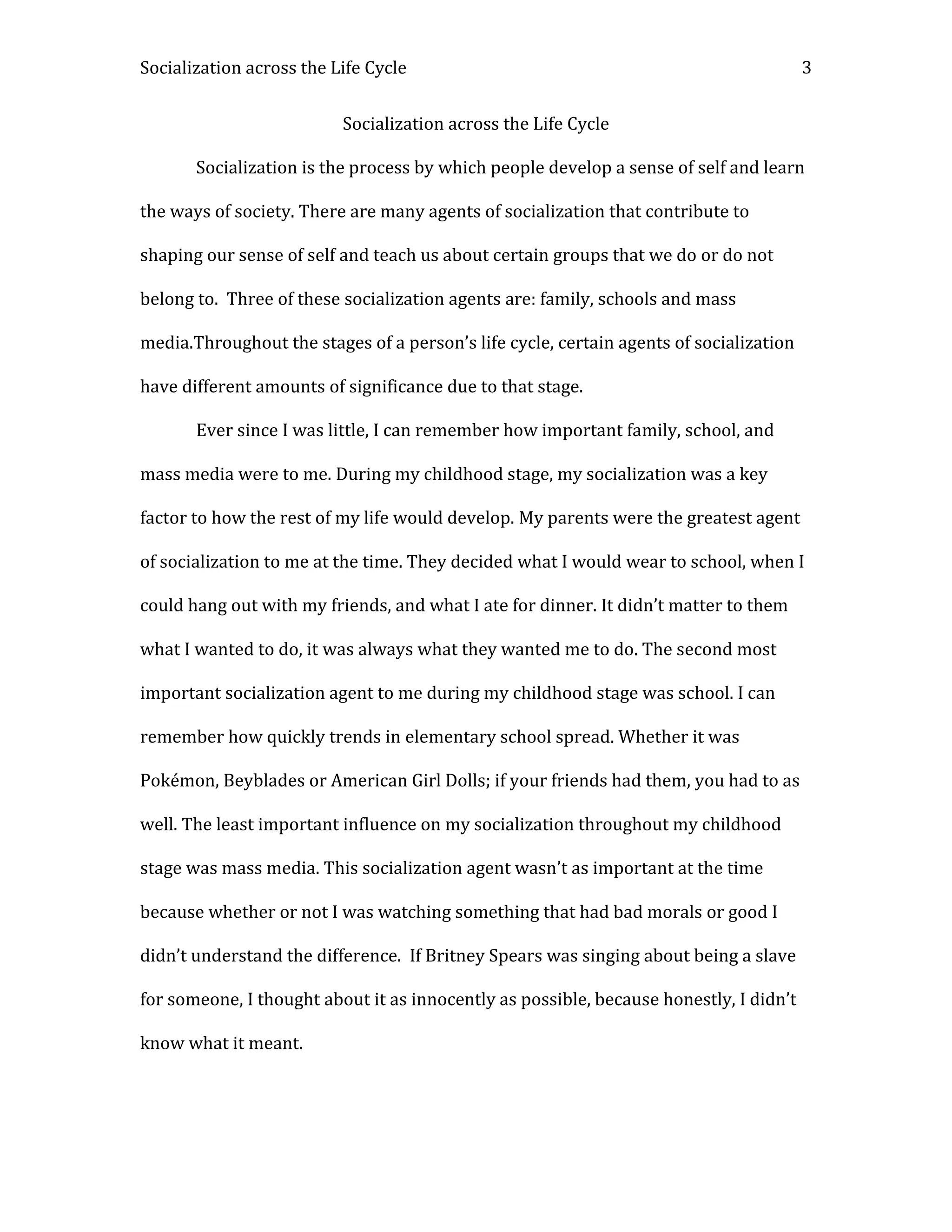 Socialization Across The Life Cycle | DOCX