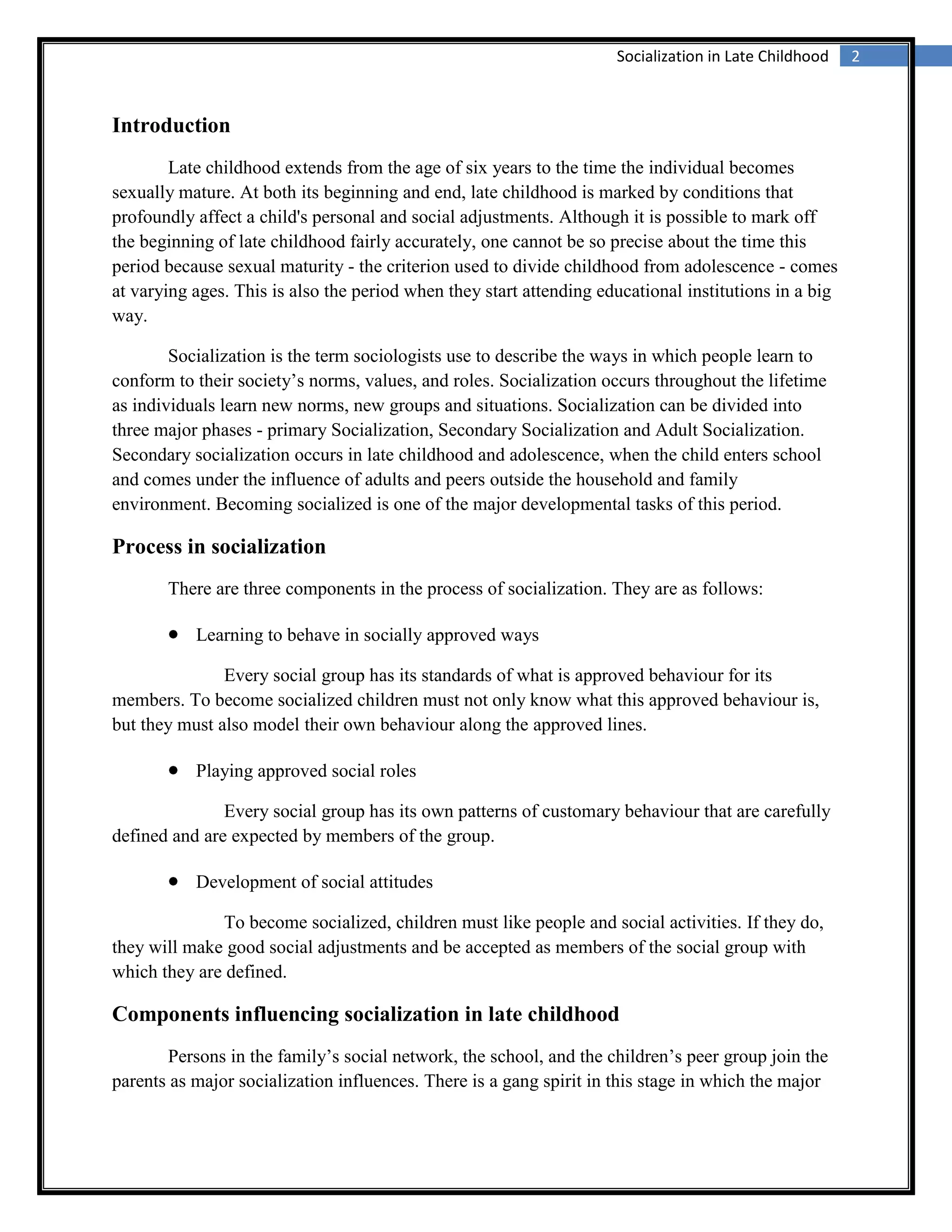 Socialization in late childhood | DOCX