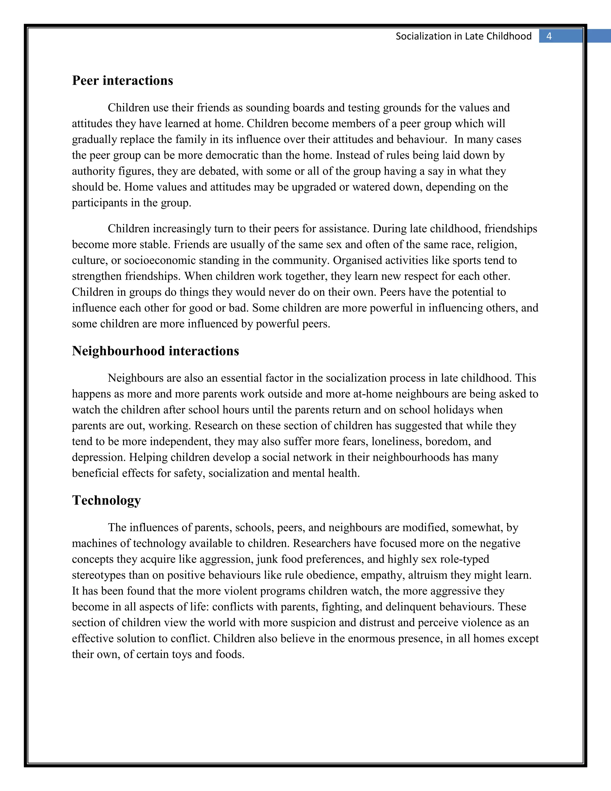 Socialization in late childhood | DOCX