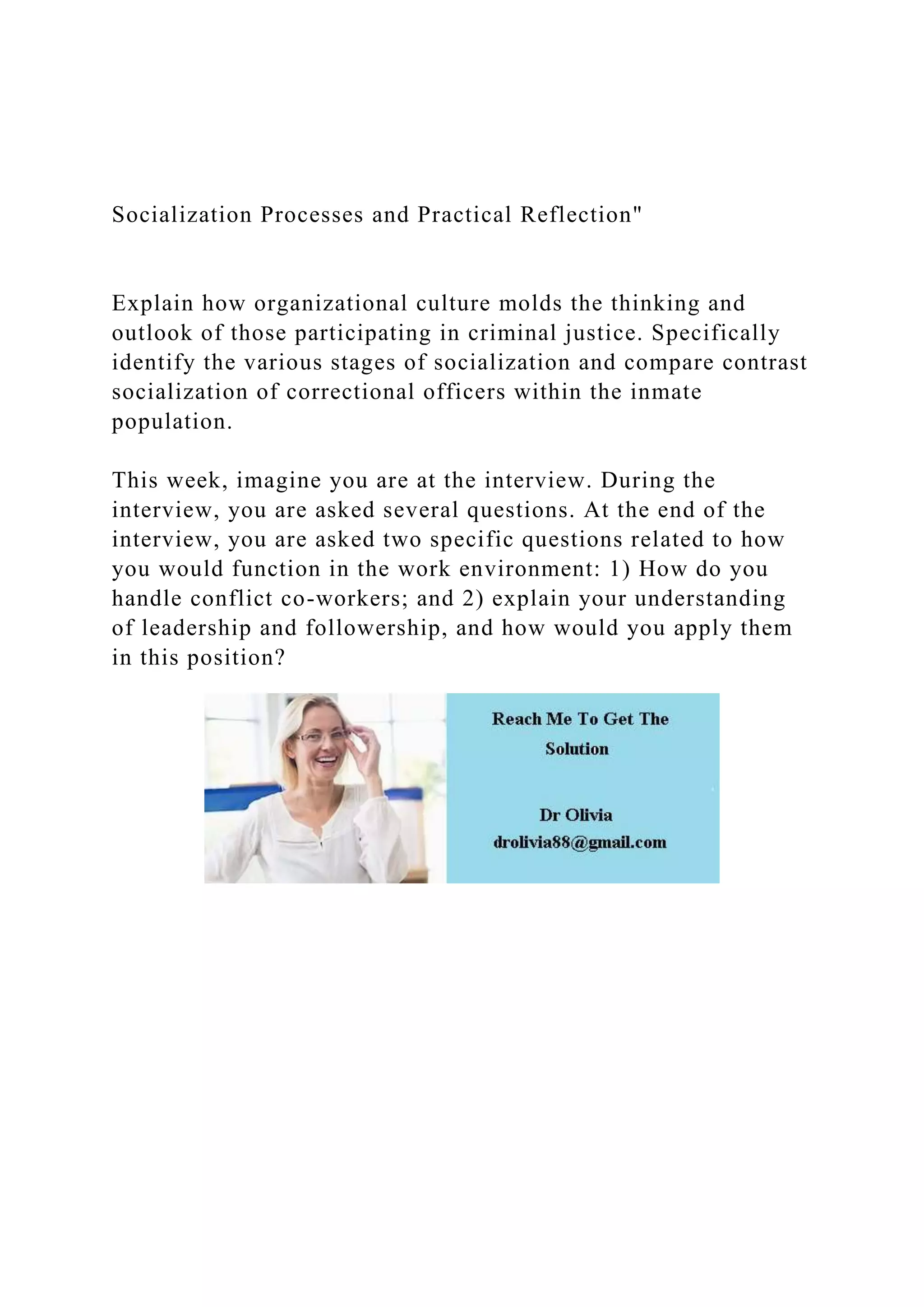 Socialization Processes and Practical ReflectionExplain h.docx