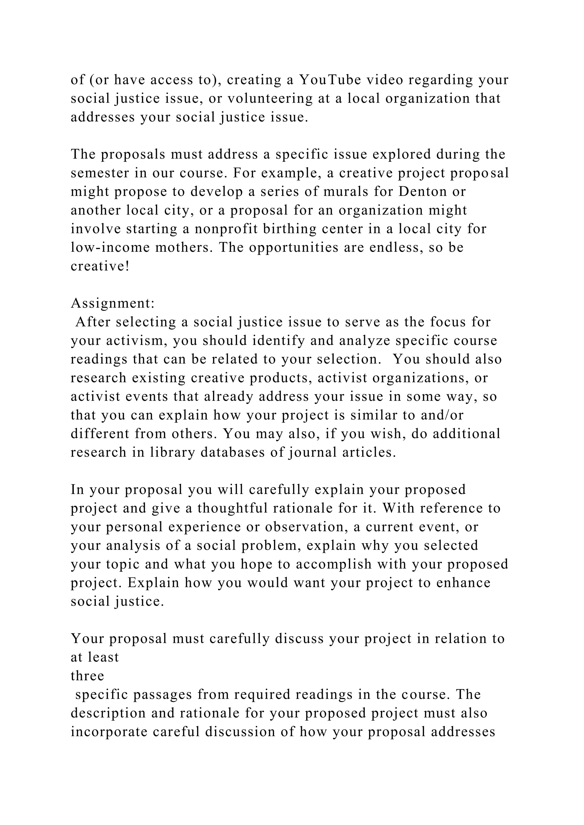 Social Justice Action Project ProposalPurpose This assign.docx