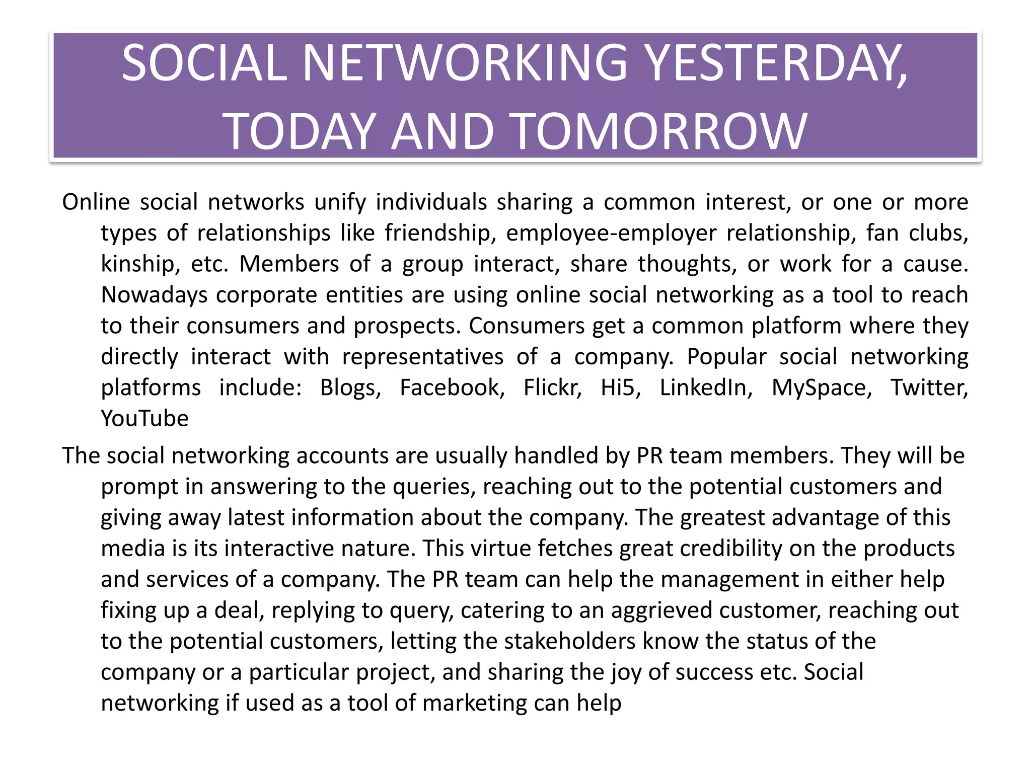 Social media of Yesterday, Today and Tomorrow | PPTX