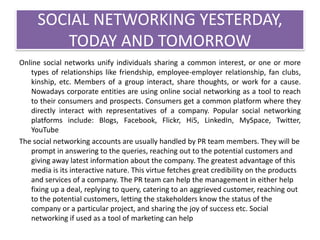 Social media of Yesterday, Today and Tomorrow | PPTX