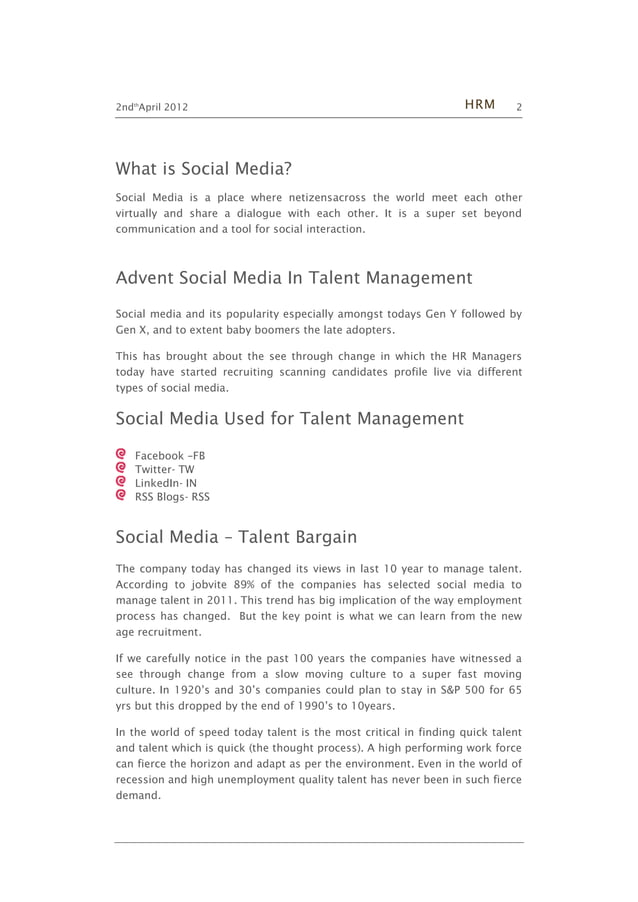 Role Of Social Media- In Talent Management | PDF