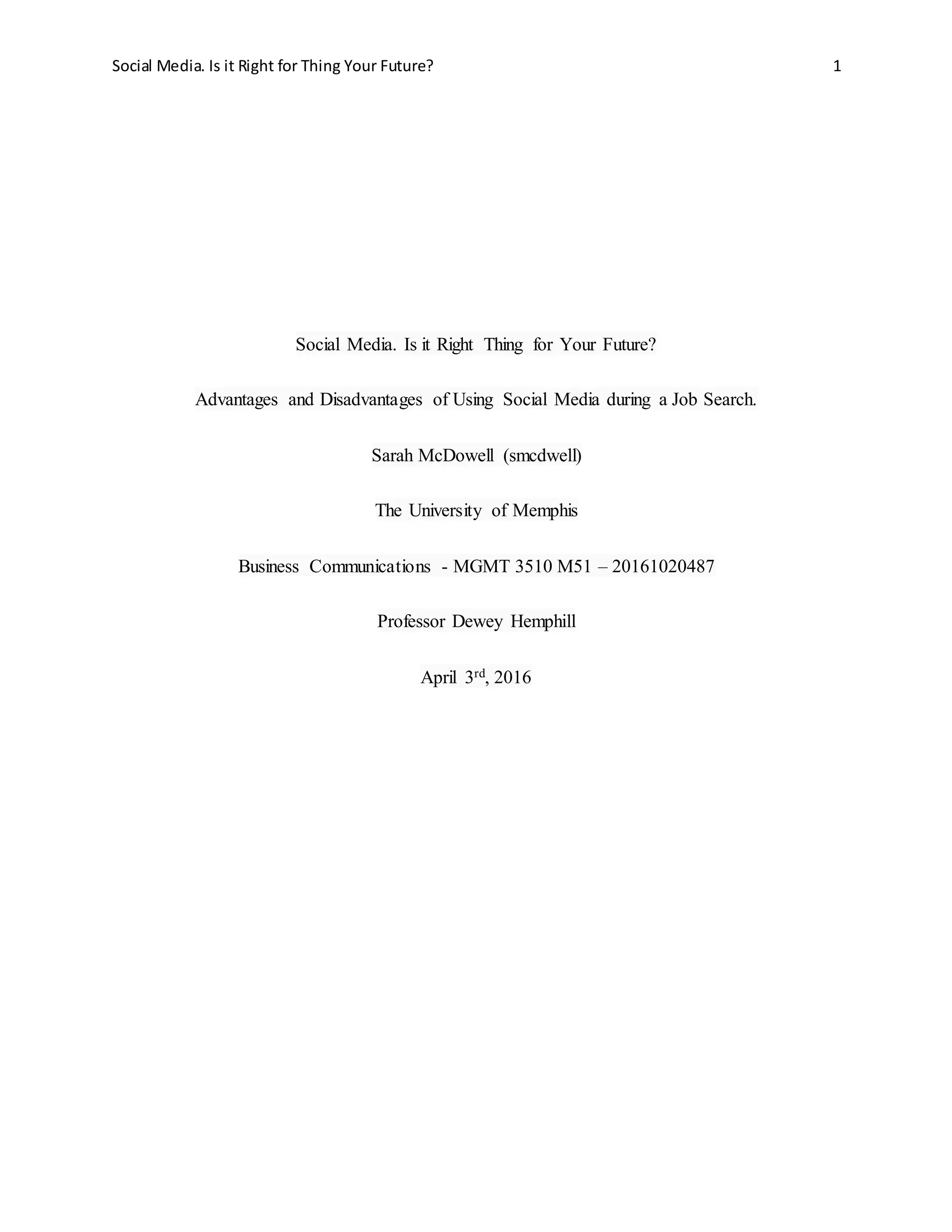 Social Media Project Microsoft Word | DOCX