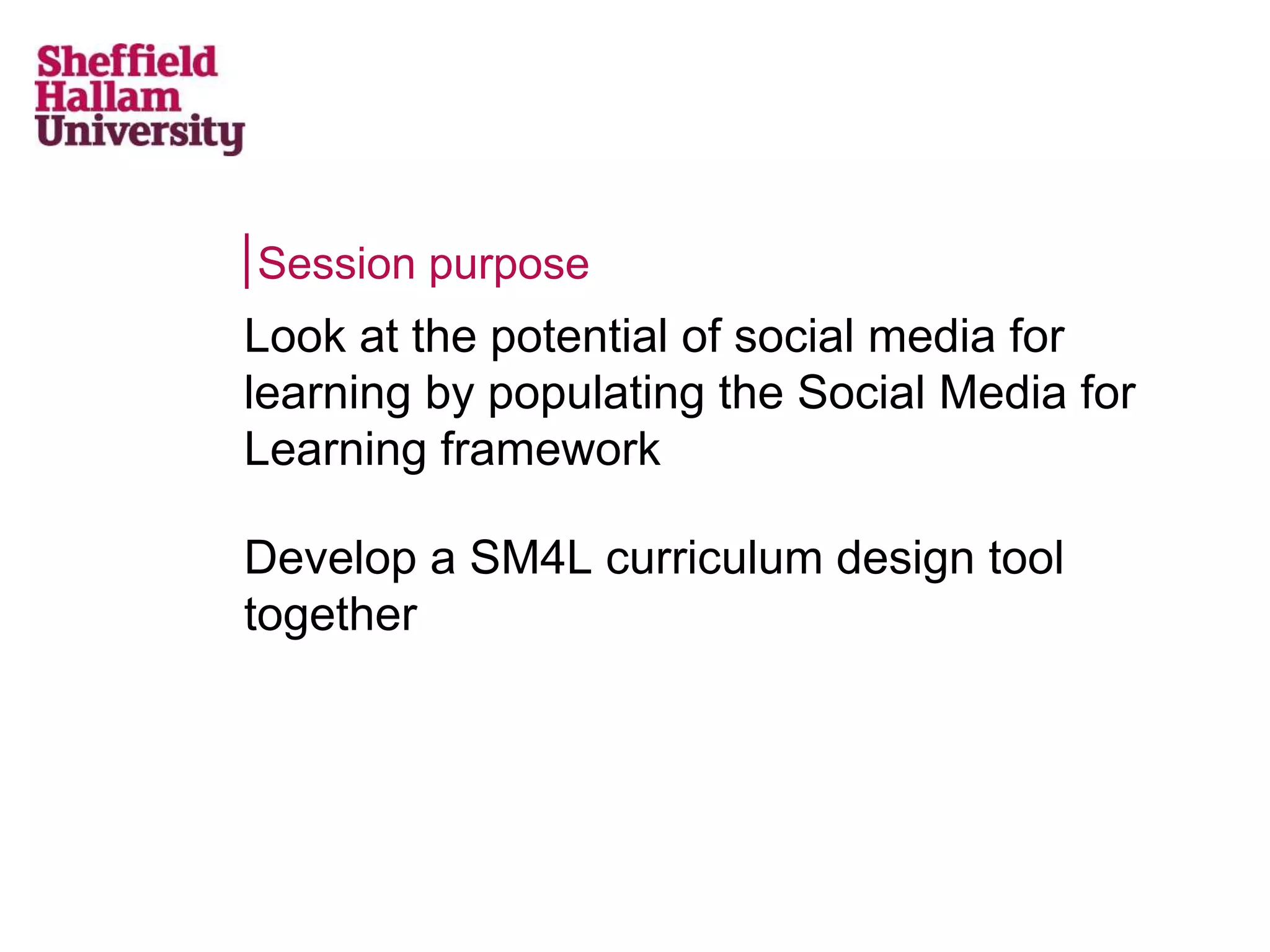 Social Media for Learning (SM4L) framework v1 - world cafe | PPT