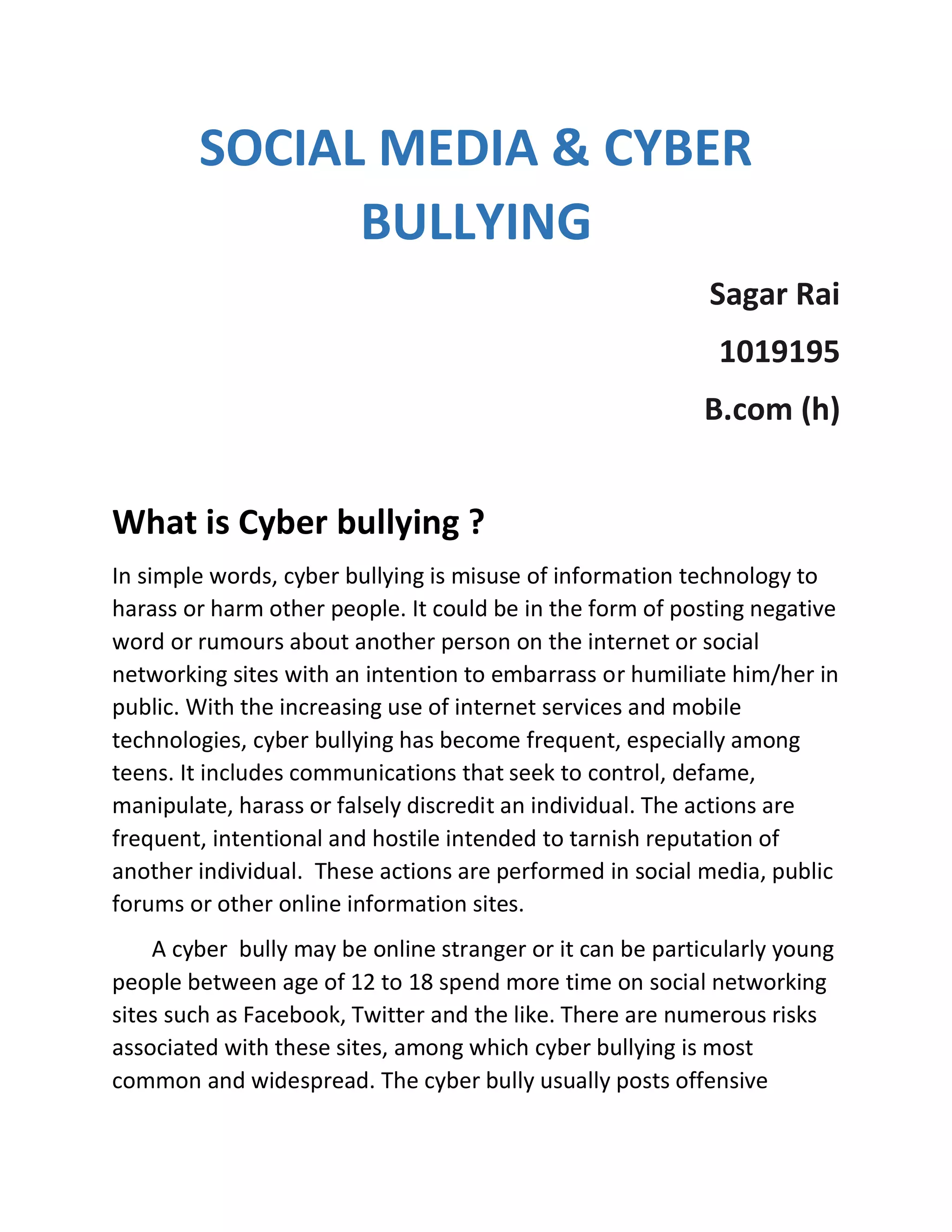 Social media and cyberbullying | PDF
