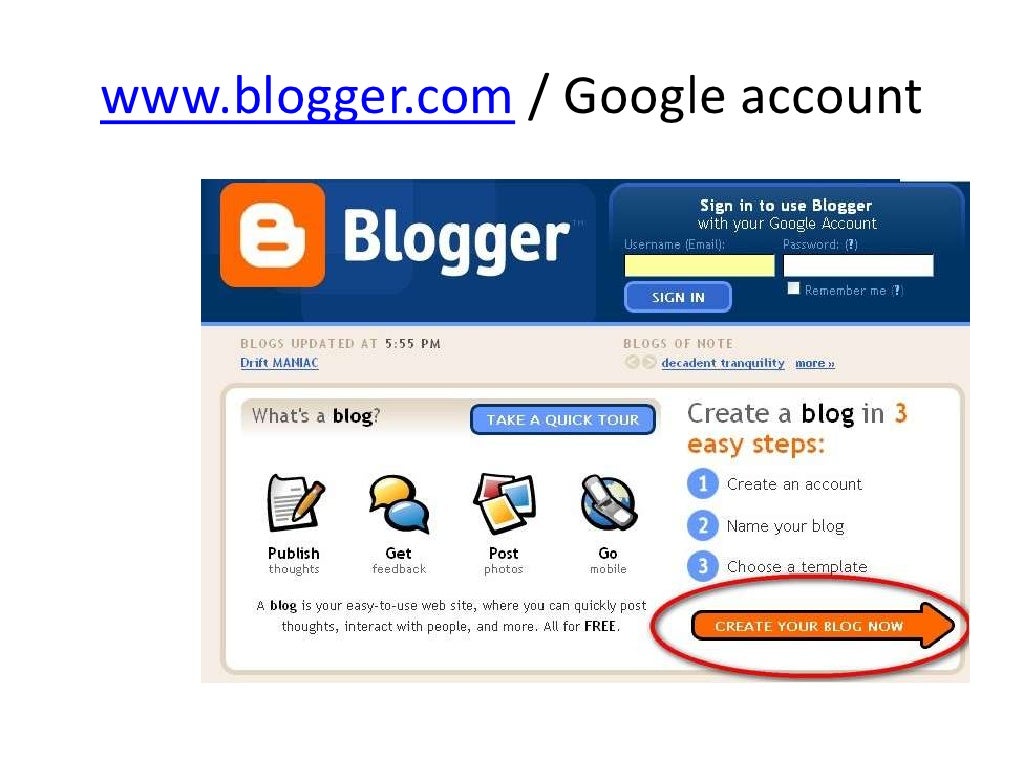 www.blogger.com / Google account