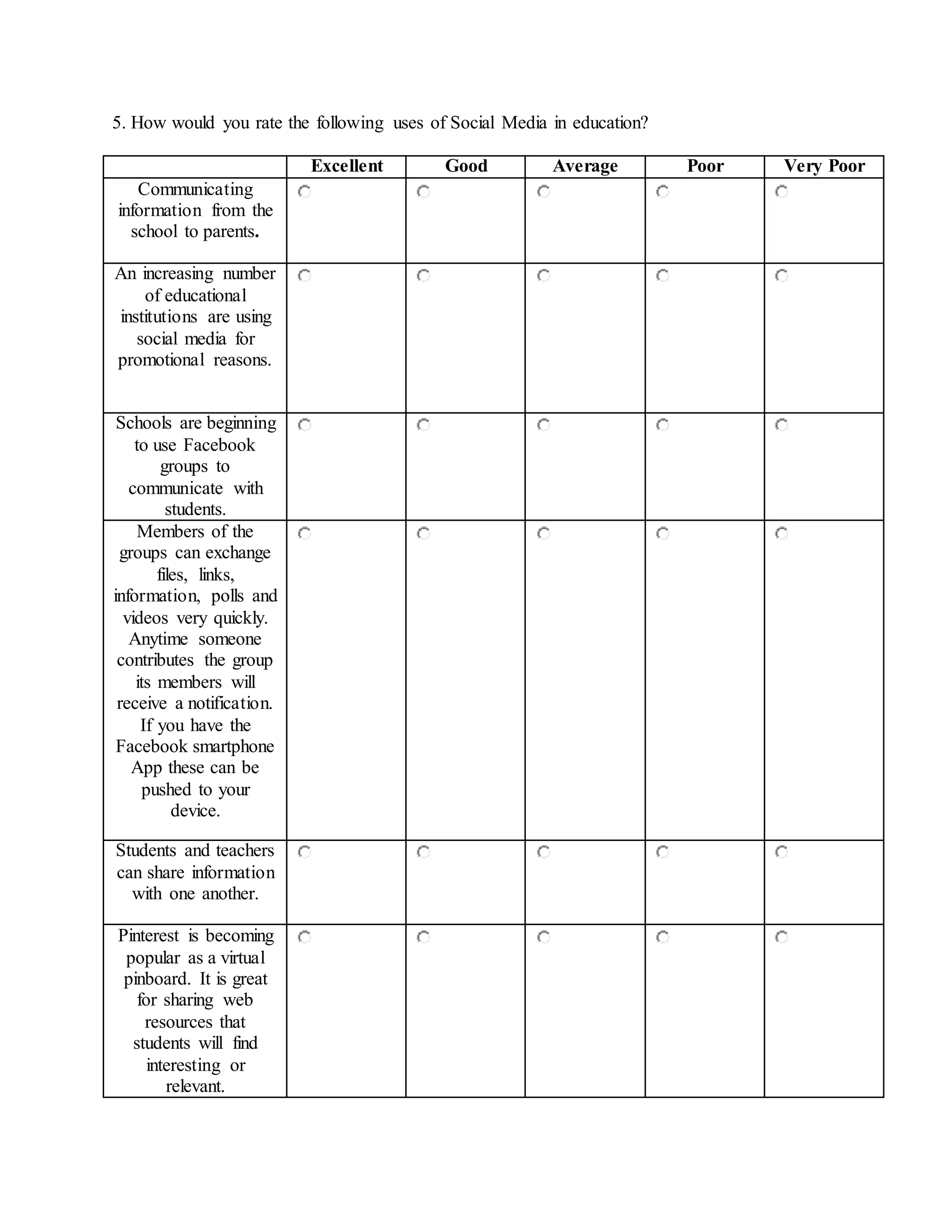 Questionnaire Social media as educational tool | DOCX
