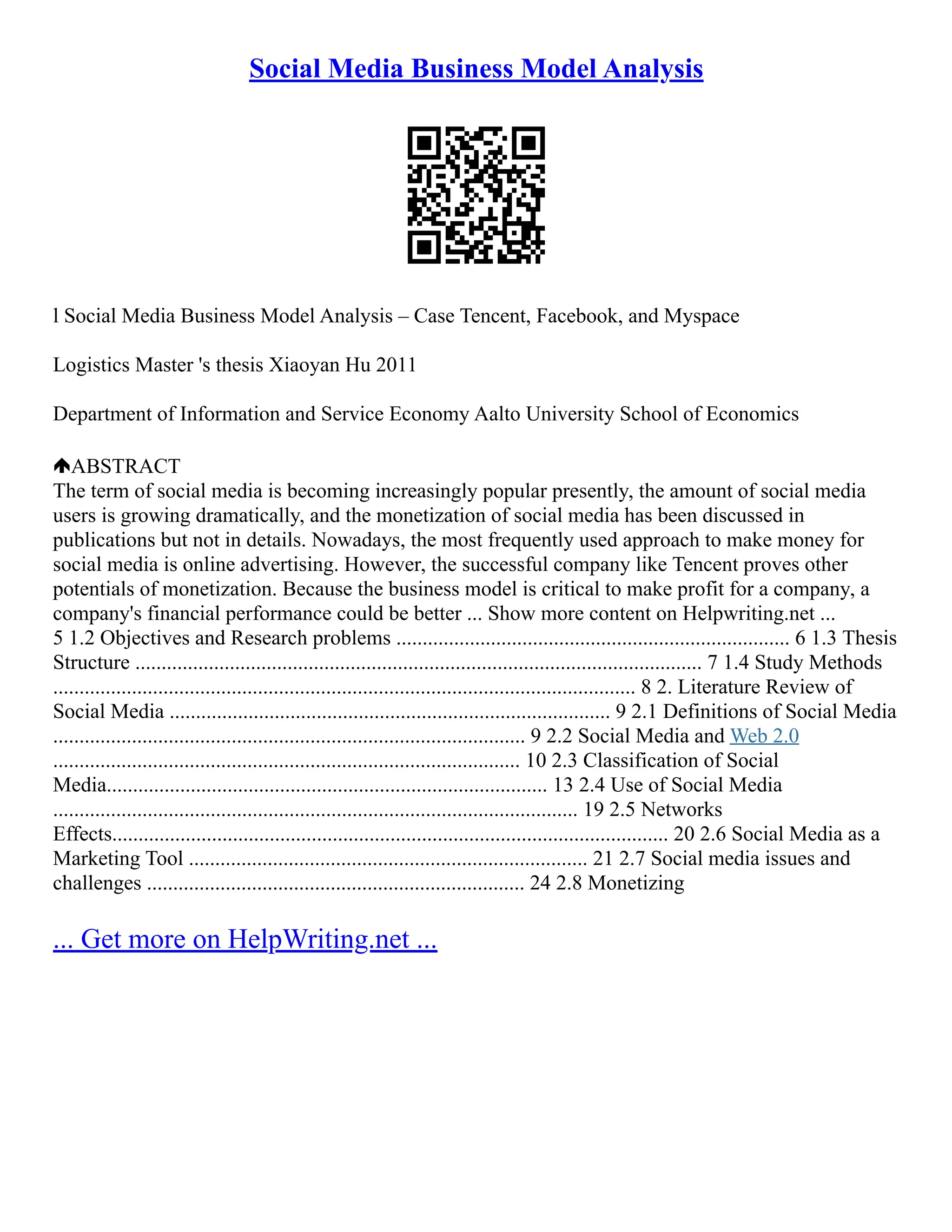 Social Media Business Model Analysis | PDF