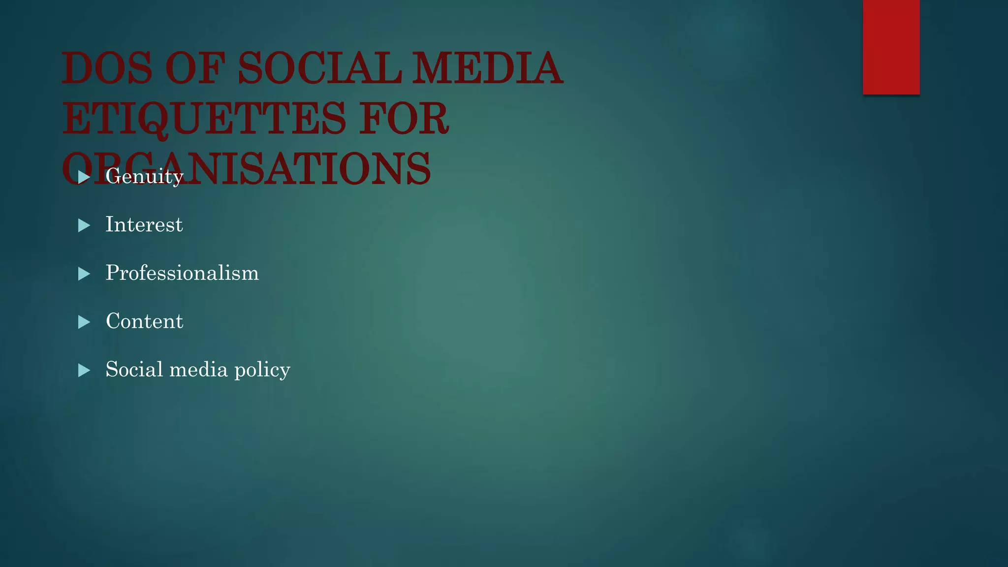 Social Media Etiquette (organisational) | PPTX