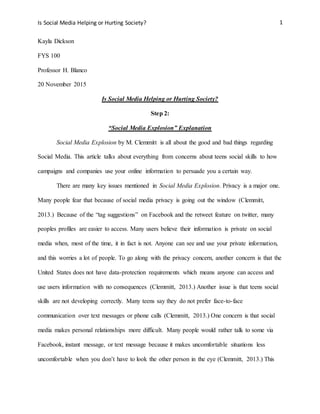 Social media explosion fys paper | DOCX