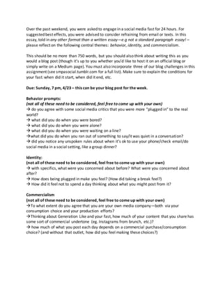 Social media fast reflection essay | DOCX