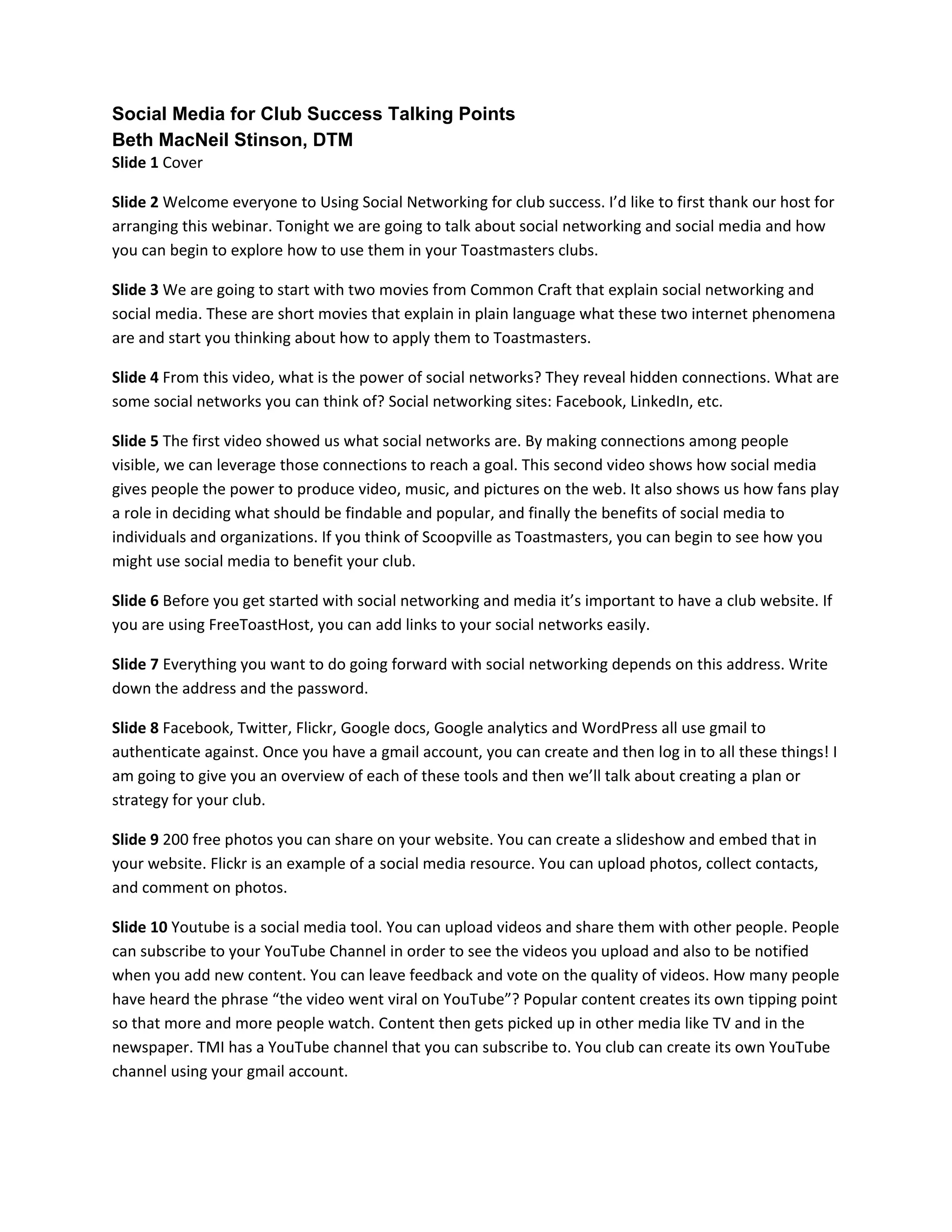 Social Networking for Toastmasters Clubs | PDF