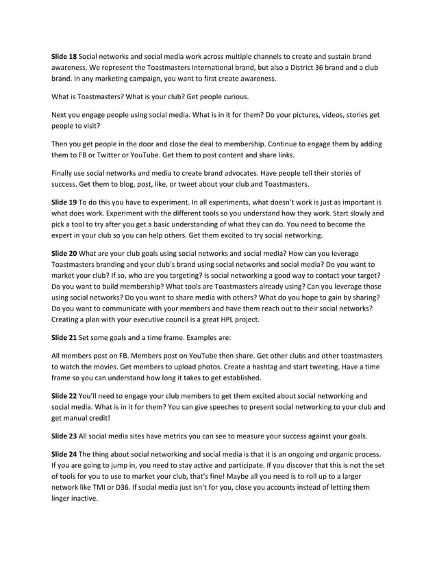 Social Networking for Toastmasters Clubs | PDF