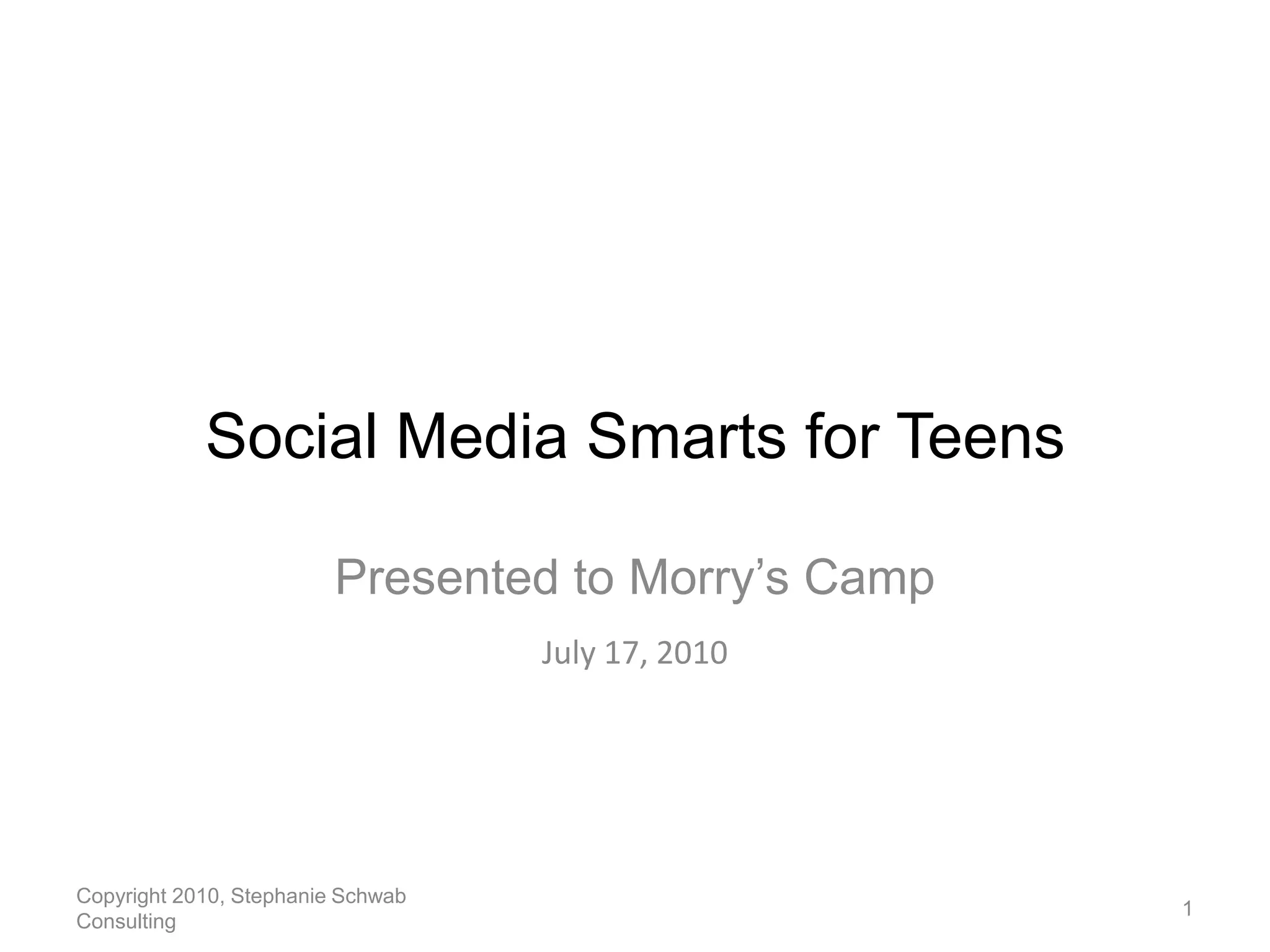 Social Media Smarts for Teens | PPTX