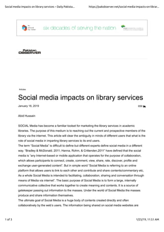 Social media impacts on library services | PDF