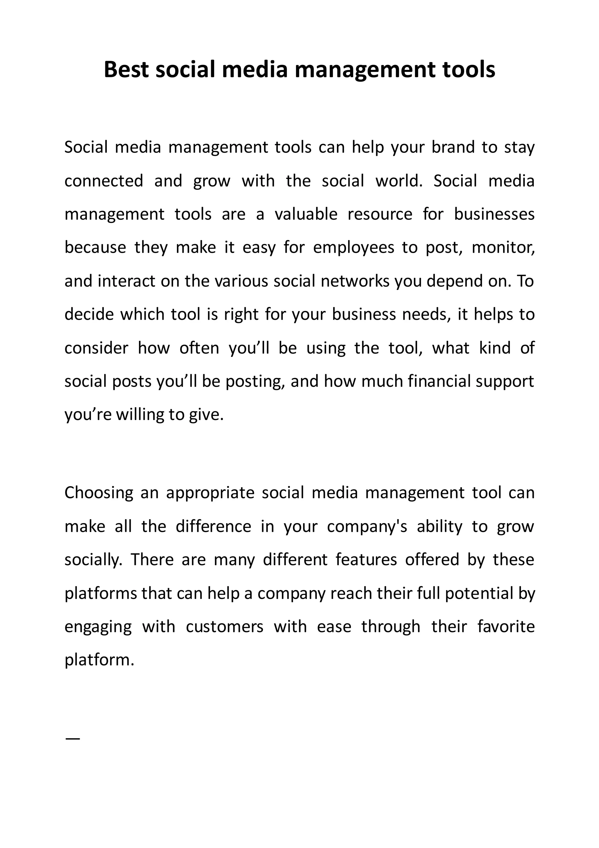 Social Media Management Tools docx Social Media Management Tools docx